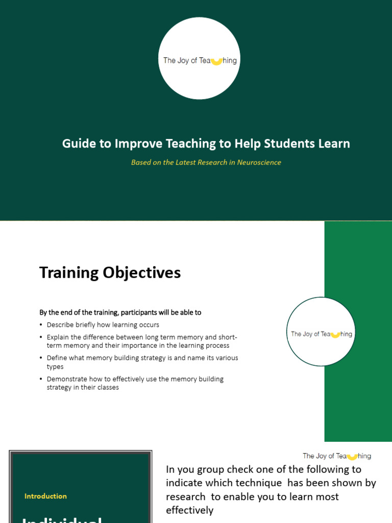guide to improve teaching to help students learn | PDF | Memory ...