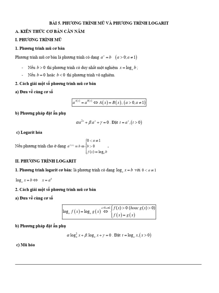 Cac Dang Bai Tap VDC Phuong Trinh Mu Va Phuong Trinh Logarit | PDF