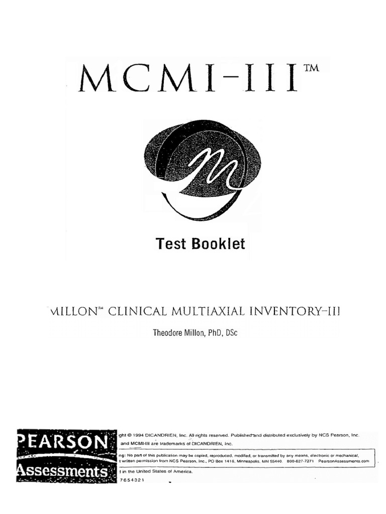 MCMI Inventory With Response Sheet | PDF | Thought | Mind