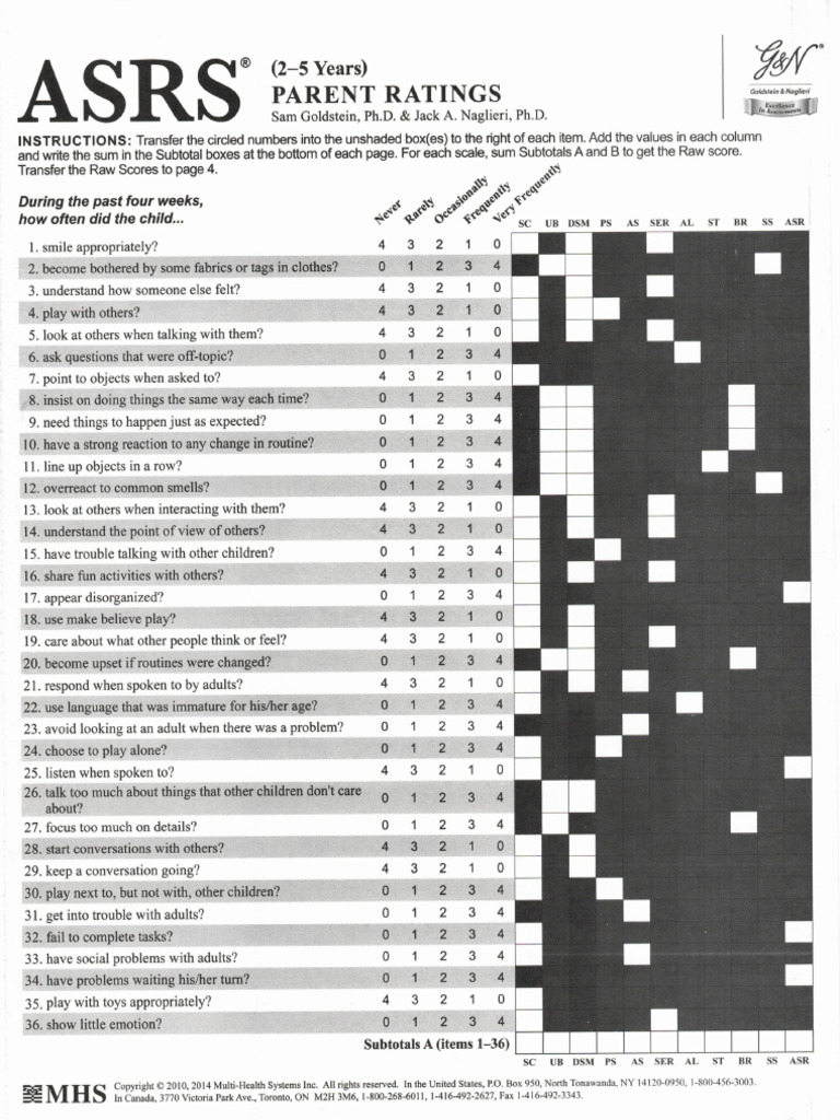 ASRS Parent Scoring 2-5Y | PDF
