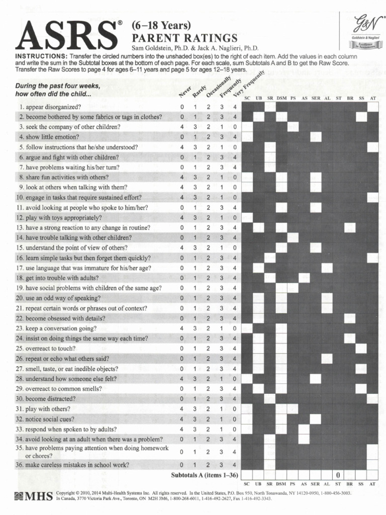 ASRS Parent Scoring 6-18Y | PDF