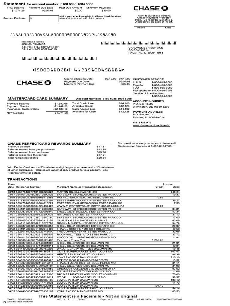 Chase Credit Card Statement Summary | PDF | Credit Card | Annual ...
