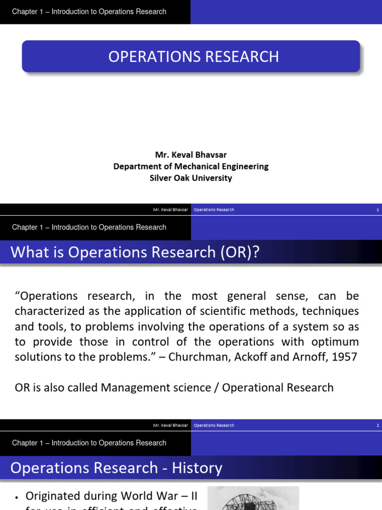 Or Ch 1 Intoduction Of Or Pdf Operations Research Loss Function
