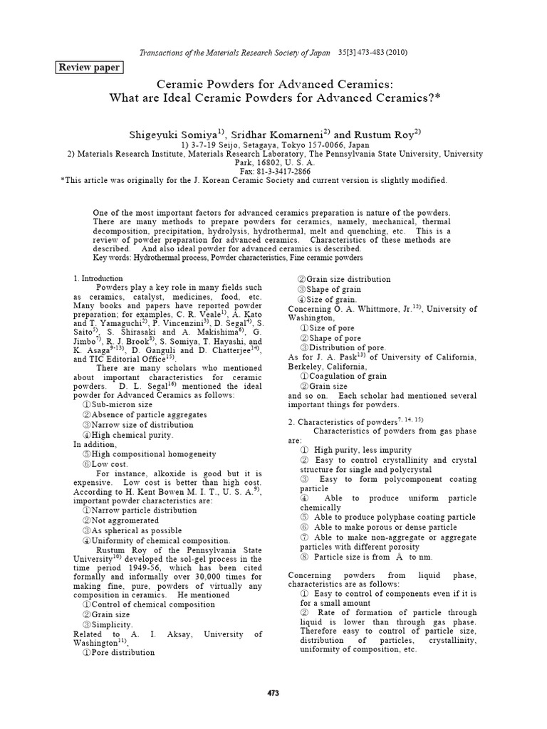 Ideal Powders for Advanced Ceramics | PDF | Ceramics | Precipitation ...