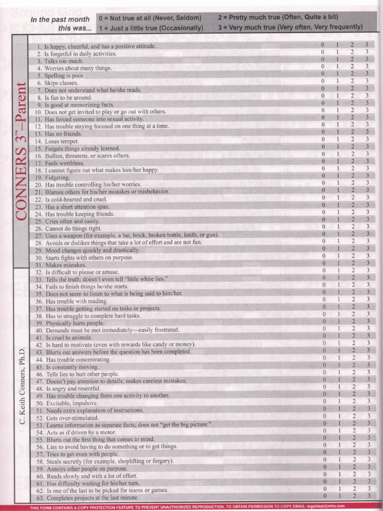 Conners-3 Parent Rating | PDF