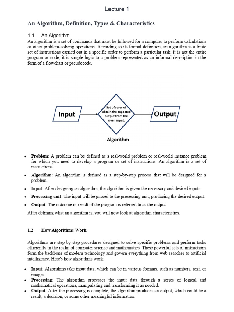 An Algorithm- Characteristics and Types- Lecture-1 | PDF | Algorithms | Time Complexity