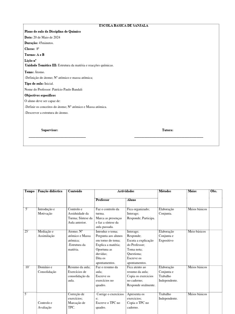 Plano De Aula De N 9 Download Grátis Pdf Átomos Núcleo Atômico