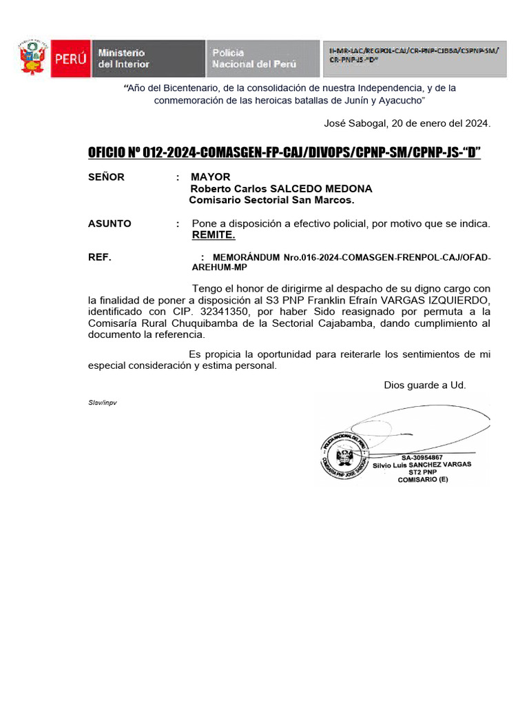 Oficio Pone a Disposición | PDF Oficio Pone a Disposición | PDF