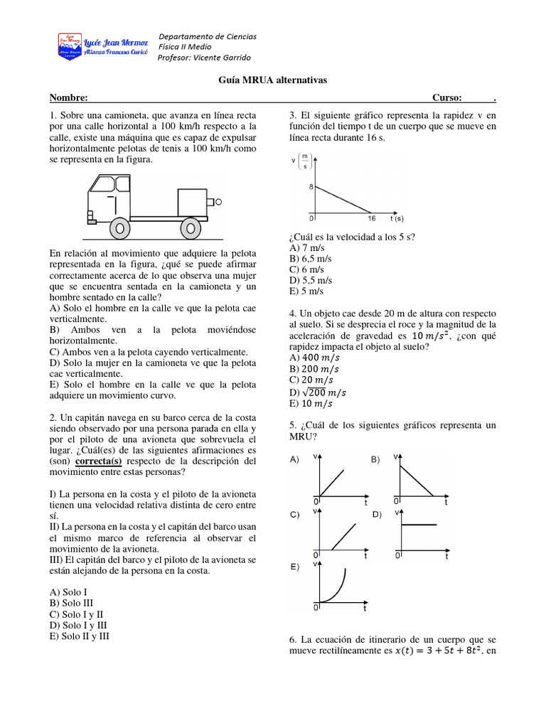 Guía de MRUA para Física II Medio | PDF | Velocidad | Aceleración
