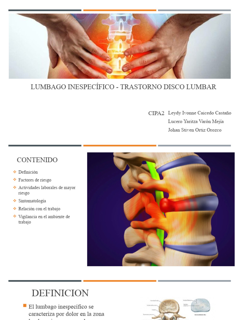 LUMBAGO INESPECÍFICO - TRASTORNO DISCO LUMBAR CIPA2 (1) | PDF | Dolor lumbar | Enfermedades y ...