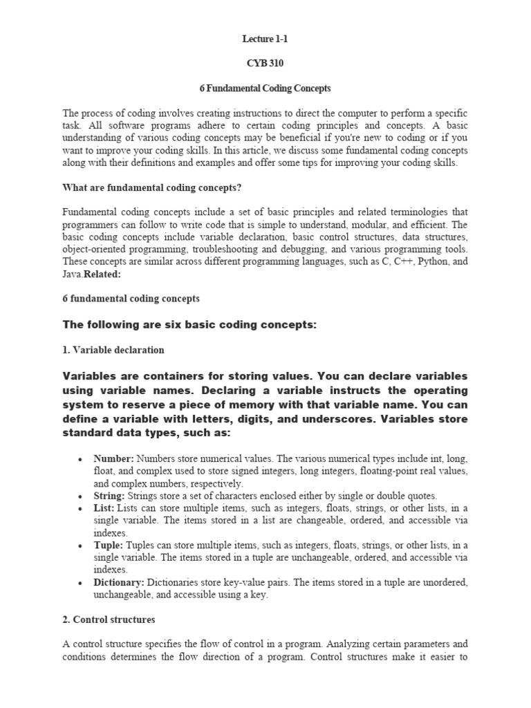 Cyb 310 Fundamental Concepts In Programming Lecture 1 1 Pdf Class Computer Programming