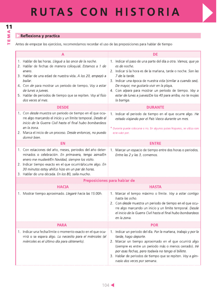 Uso de Preposiciones Para Hablar de Tiempo | PDF