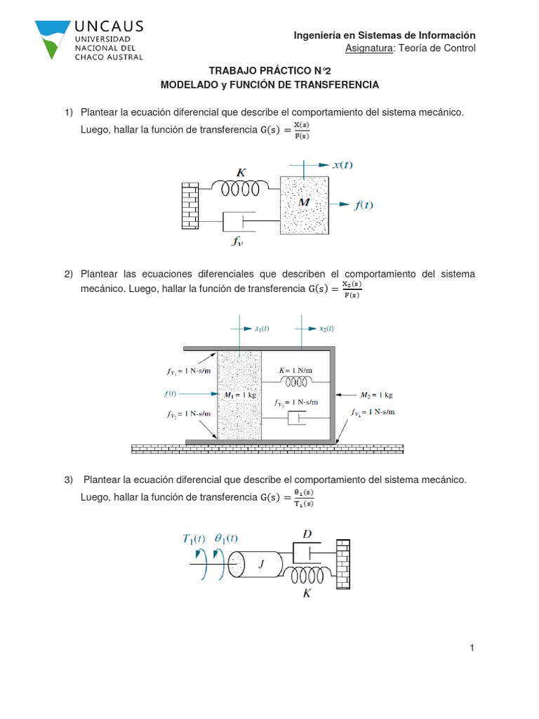 TP2 - Modelización y Función de Transferencia | PDF | Teoría de control | Ecuaciones