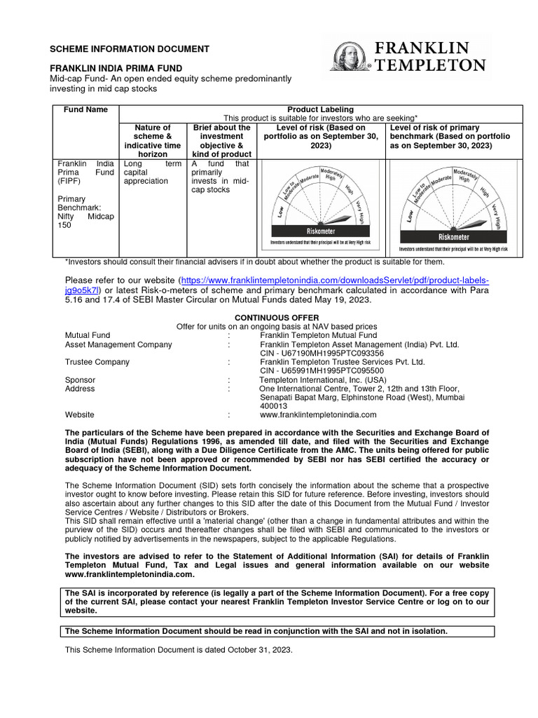 Franklin India Prima Fund Details | PDF | Securitization | Derivative ...
