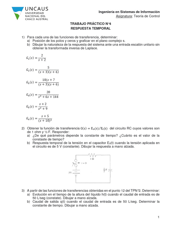 TP4 - Respuesta Transitoria | PDF | Red eléctrica | Teoría de control