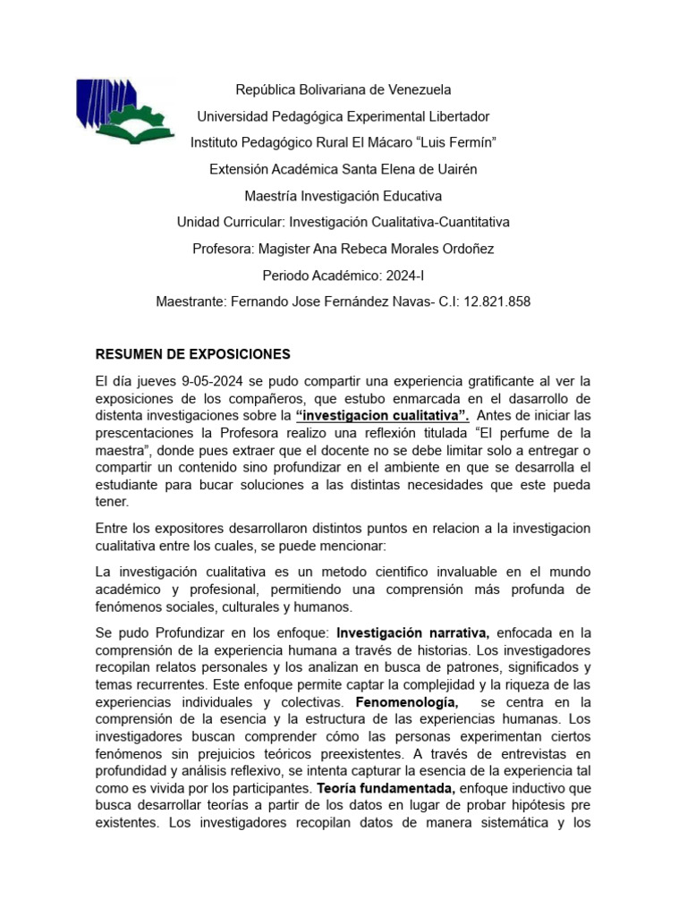 Resumen de Exposiciones. Fernando Fernandez 12821858 | PDF | Etnografía | Teoría