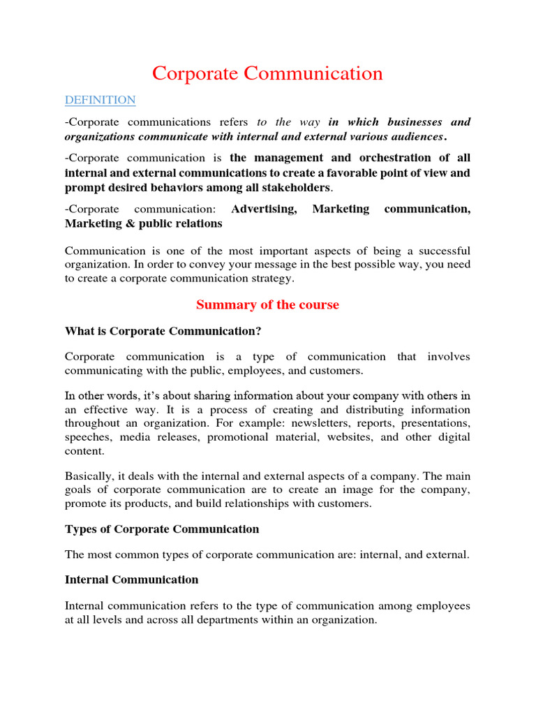 Corporate Communication Starting | PDF | Communication | Marketing