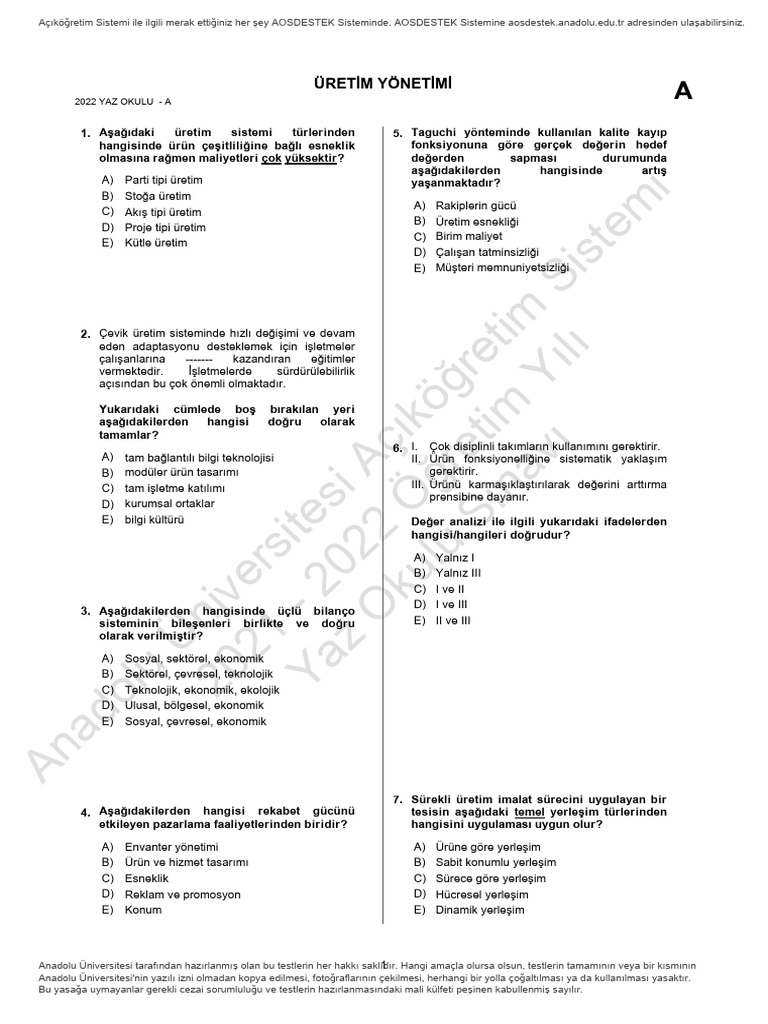 2021 - 2022 Öğretim Yılı Yaz Okulu Sınavı | PDF