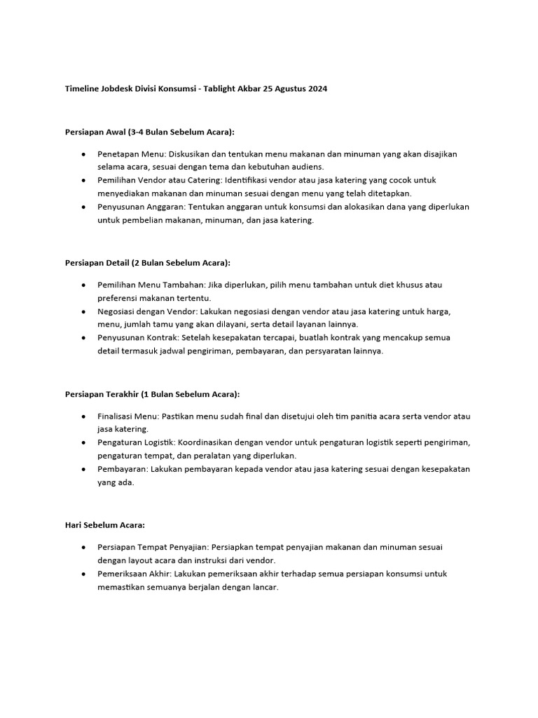 Timeline Jobdesk Divisi Konsumsi | PDF