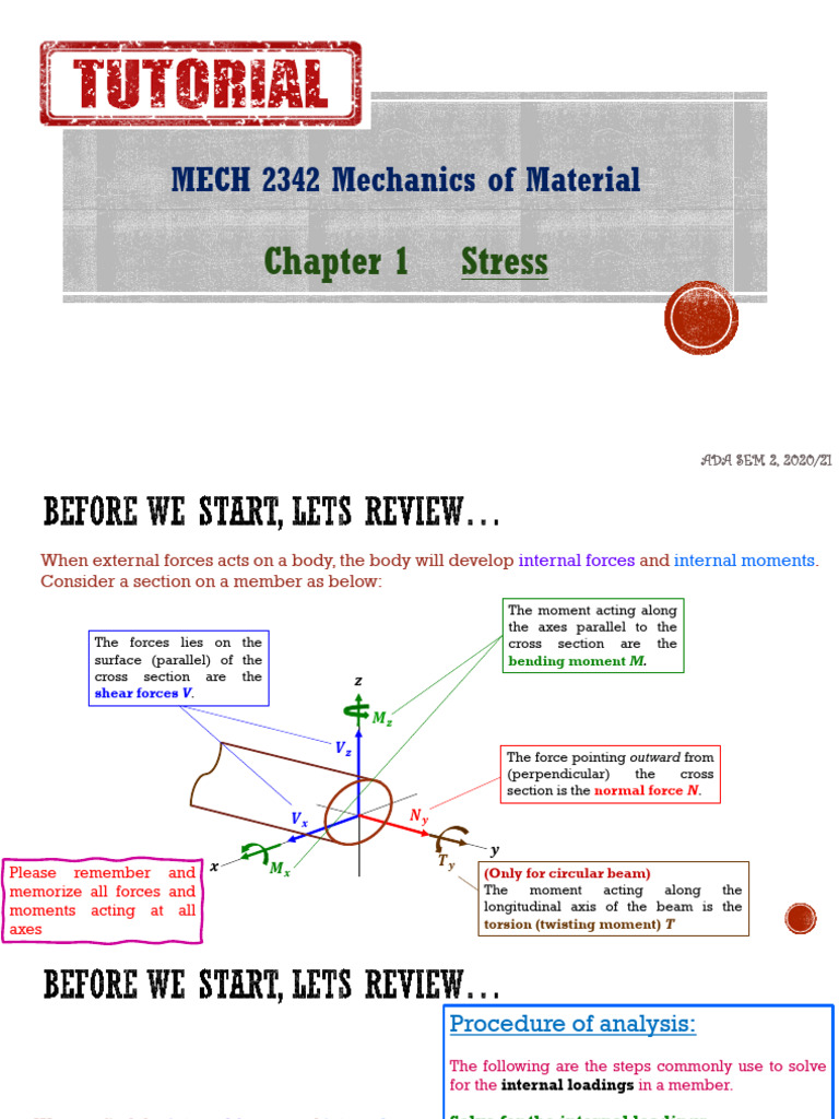 [Tutorial] Chapter 1 Stress | PDF | Stress (Mechanics) | Beam (Structure)