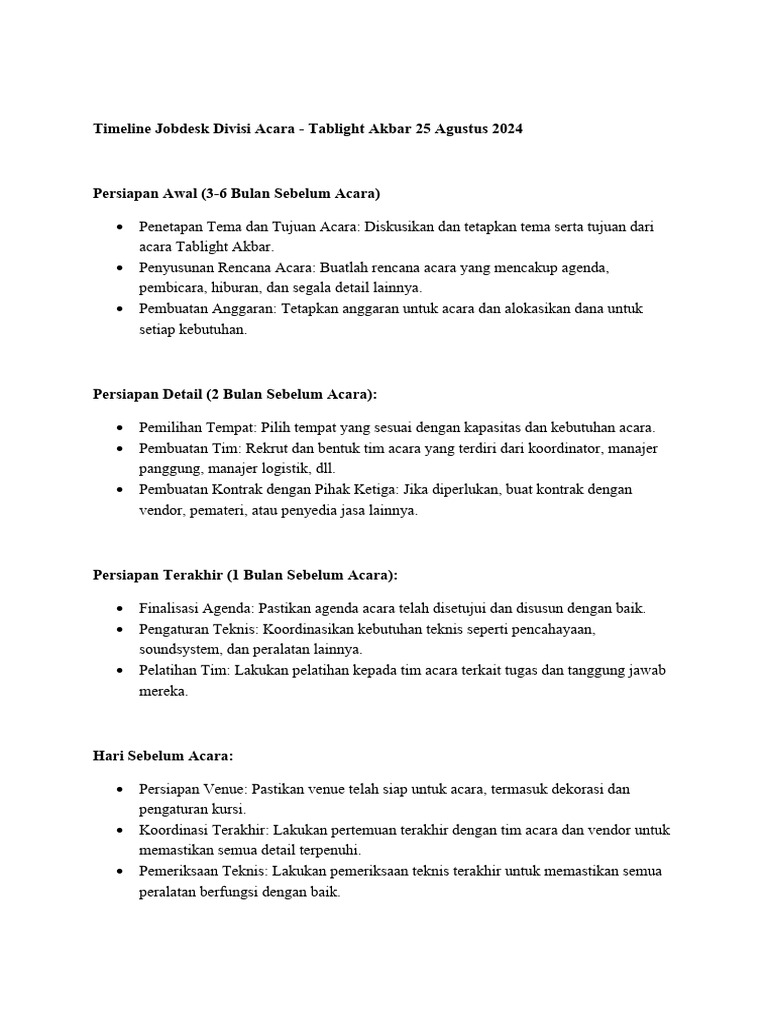 Timeline Jobdesk Divisi Acara | PDF | Seni
