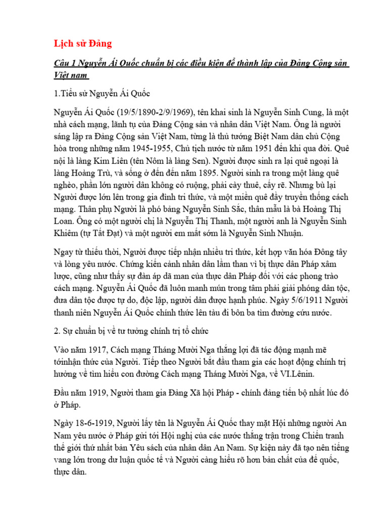 Nội Dung Ôn Tập Hp Lịch Sử Đảng Csvn | PDF