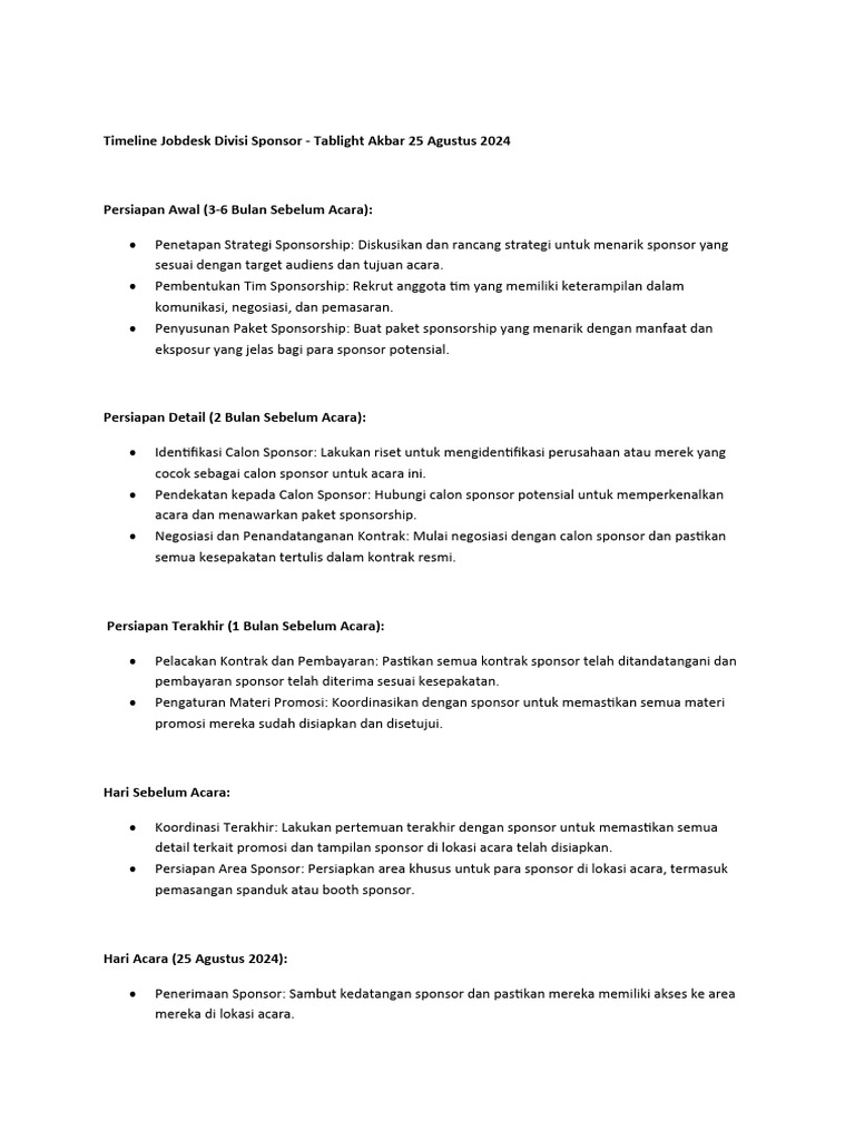 Jobdesk Divisi Sponsorship Acara | PDF | Bisnis