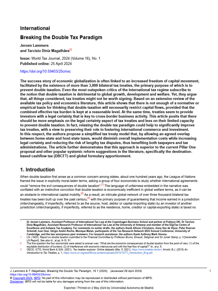 International - Breaking The Double Tax Paradigm - IBFD | PDF | Taxes ...