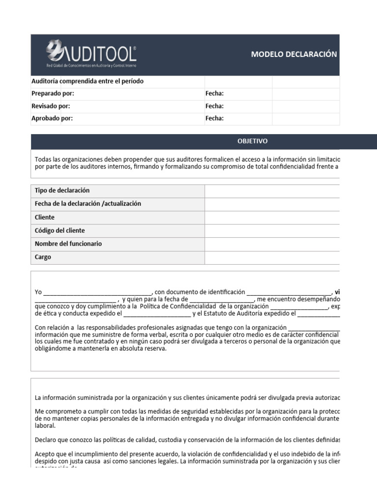 B-DEC 001 Modelo Declaracion de Confidencialidad | PDF ...