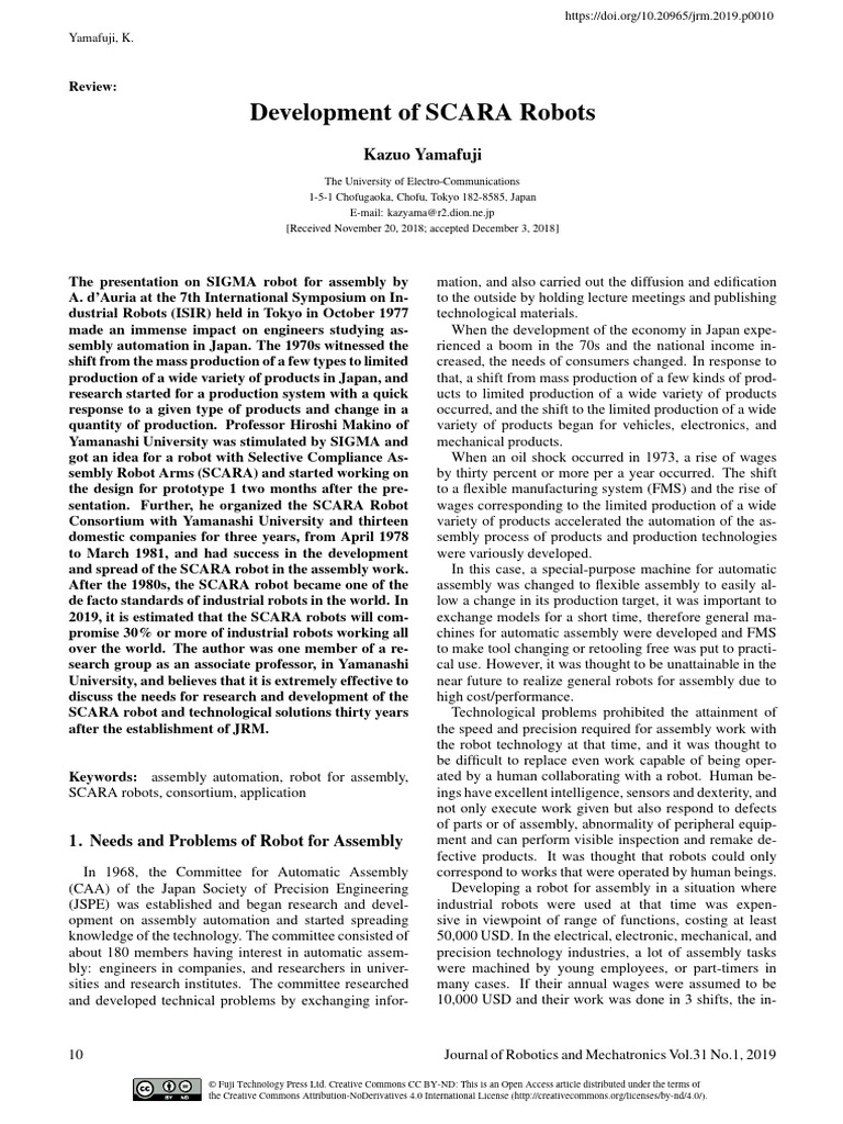 Development of SCARA Robots: Kazuo Yamafuji | Download Free PDF | Robot | Robotics
