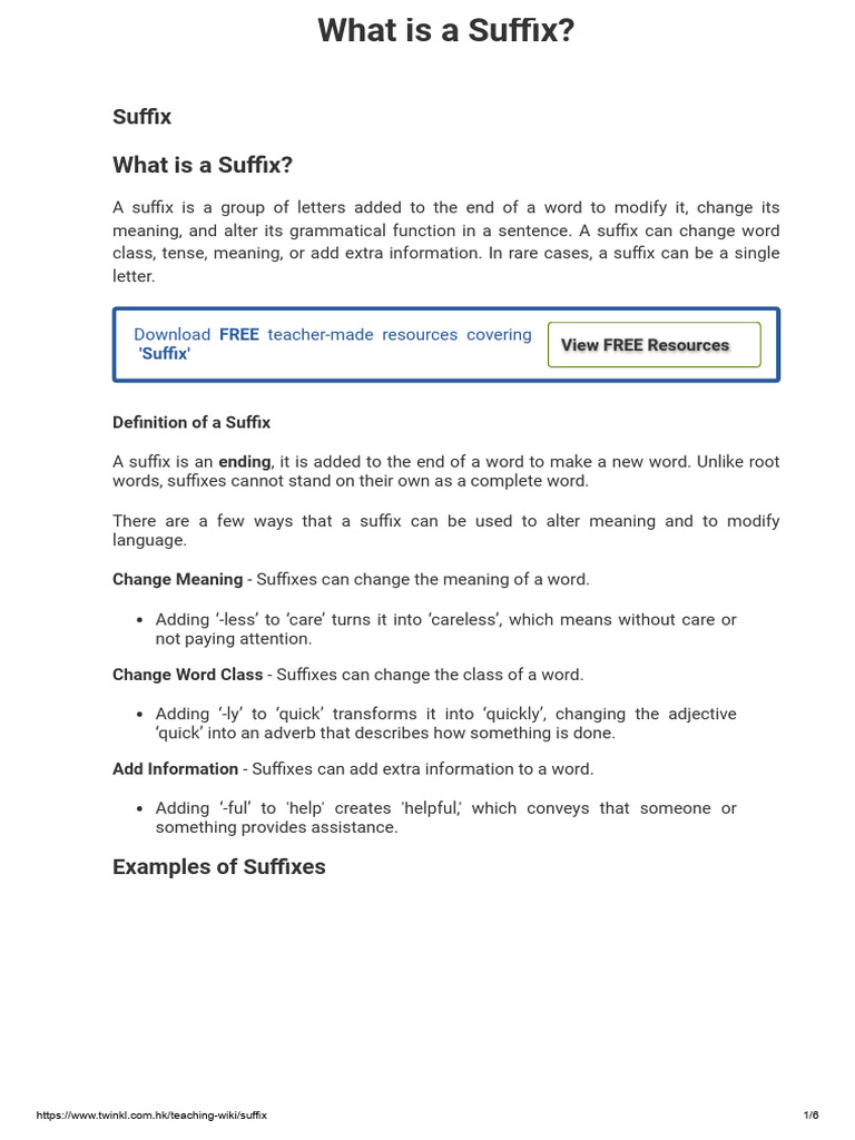 What Is A Suffix - Definition and Examples - Teaching Wiki | PDF | Word ...
