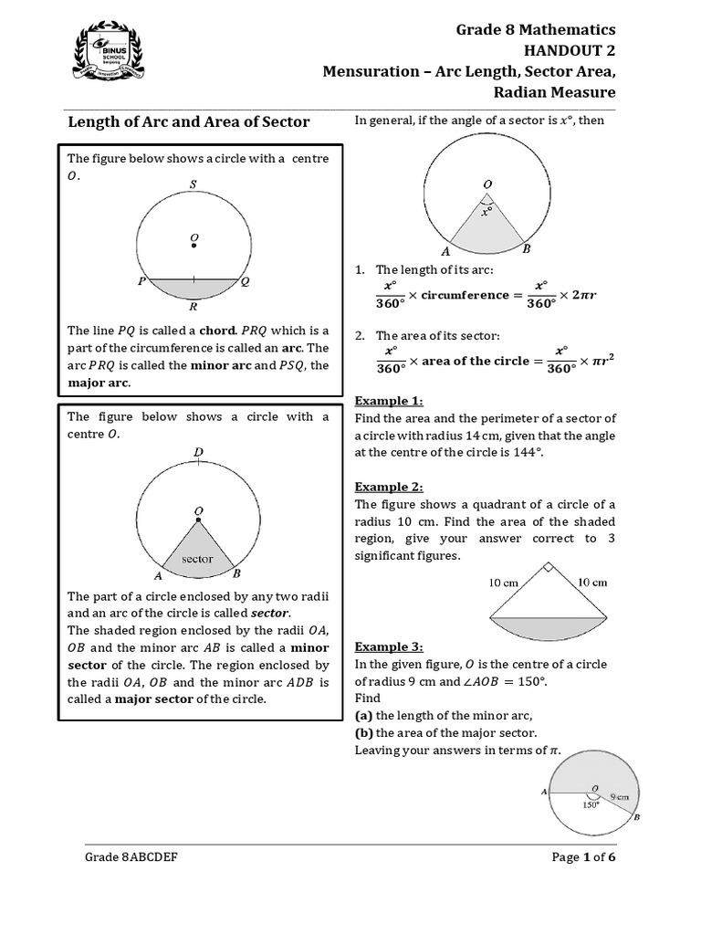 G8 Mathematics Handout 2 - Mensuration | PDF | Area | Angle