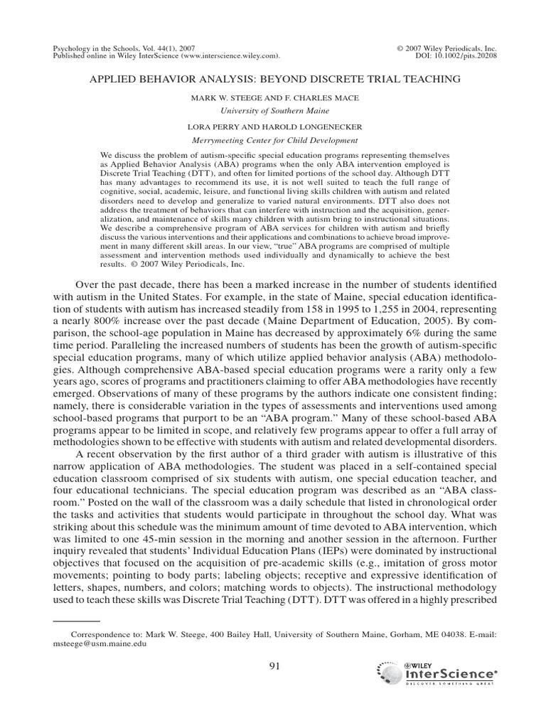 Applied Behavior Analysis Beyond Discrete Trial Teaching | PDF | Autism ...