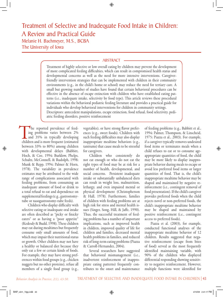 Bachmeyer, 2009 - Treatment of Selective and Inadequate Food Intake in ...