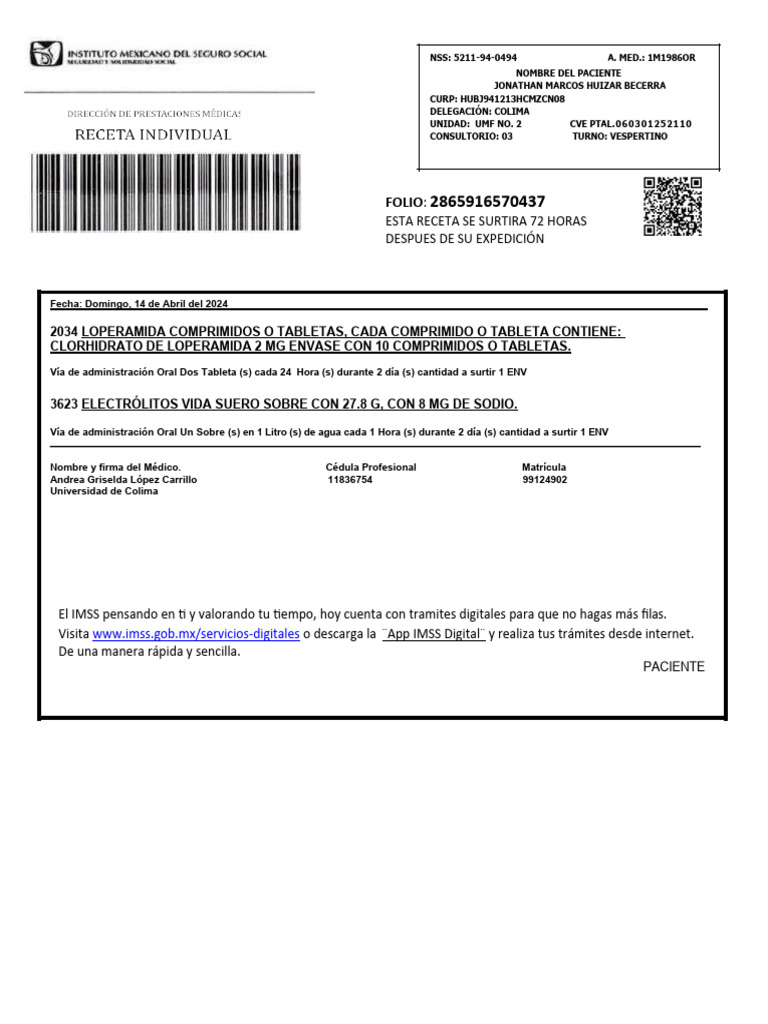 Receta Del Imss 1 | PDF