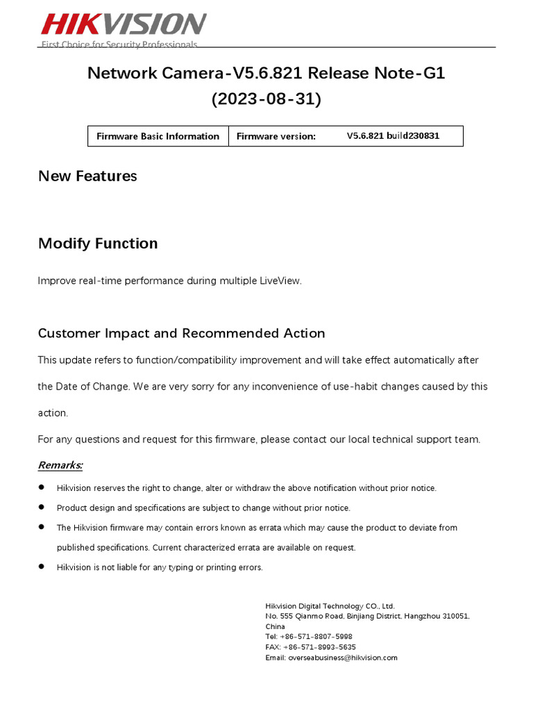Releasenote-Network Camera-V5.6.821 Release Note-IPC G1 230831 | PDF | Computer Engineering ...