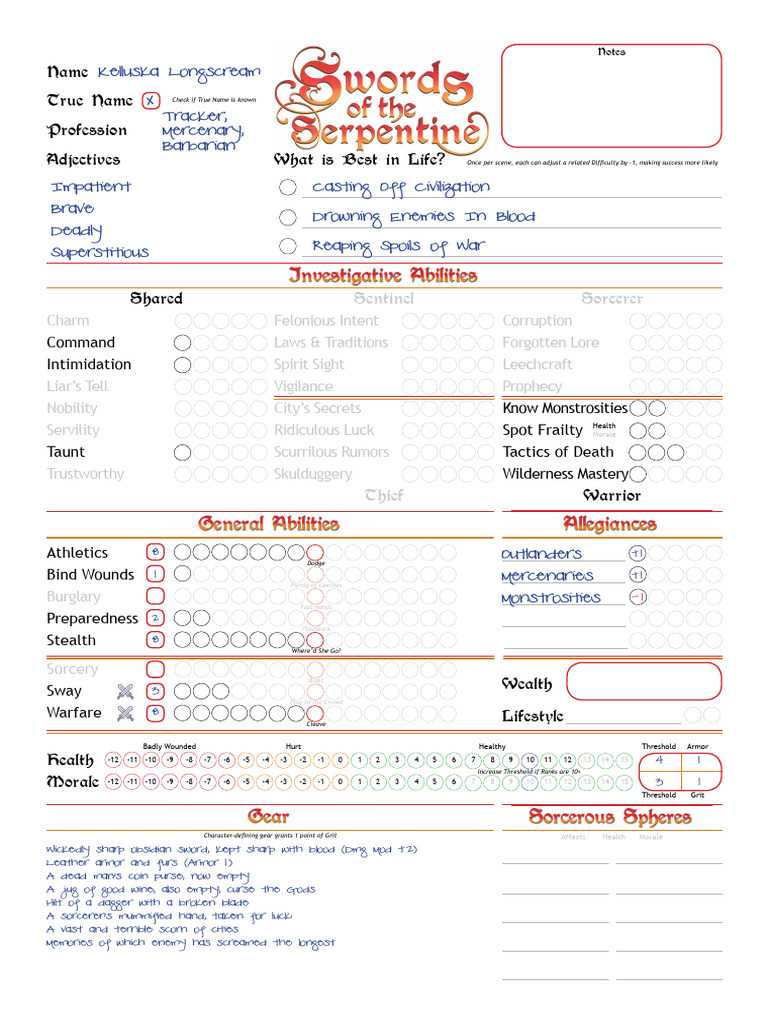 Swords of the Serpentine Adventurer's Edition Pre Gen Heroes | PDF