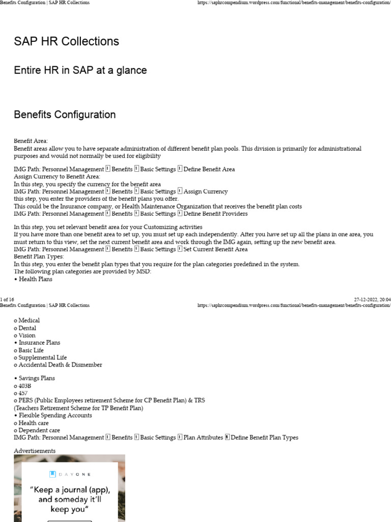 SAP HCM Benefits Configuration Guide | PDF | Consolidated Omnibus ...