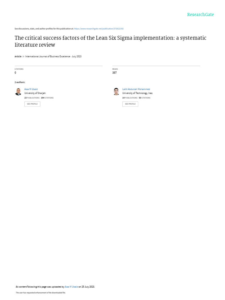 The Critical Success Factors of The Lean Six Sigma Implementation A Systematic (2023) | Download ...