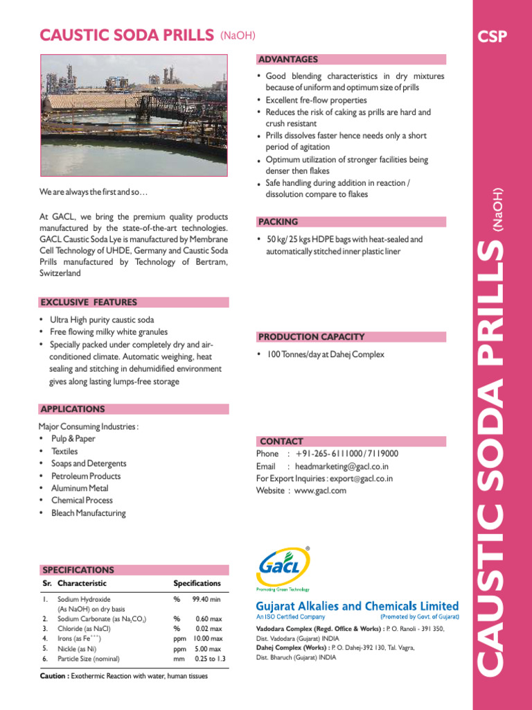 Premium Caustic Soda Prills by GACL | PDF | Sodium Hydroxide | Chemical ...
