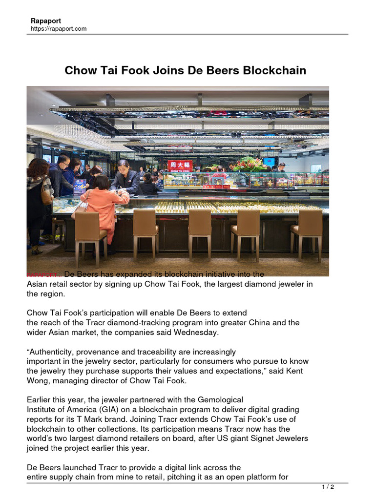 Chow Tai Fook Joins de Beers Blockchain | PDF