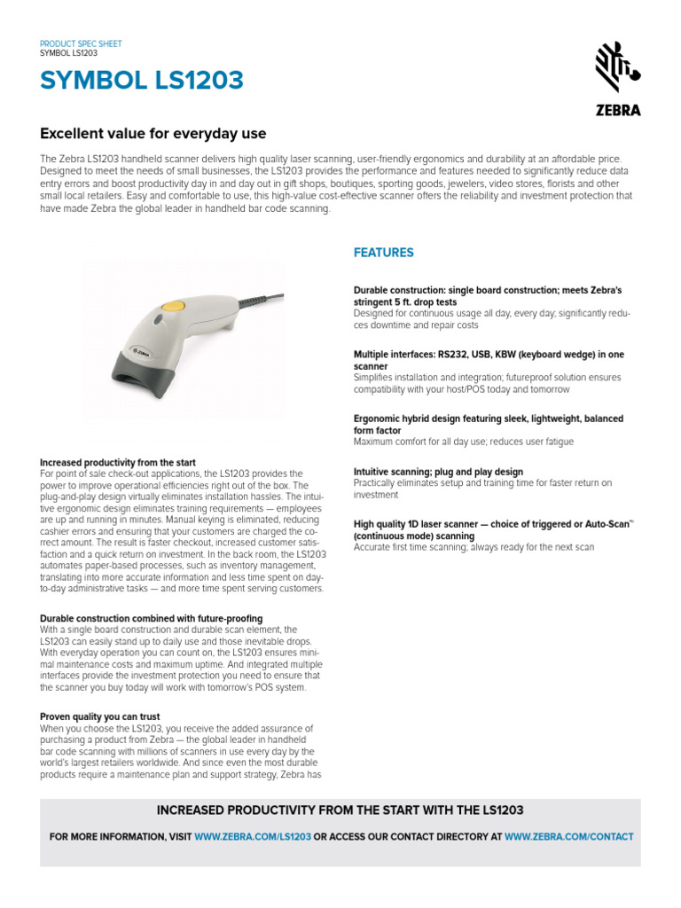 ls1203-spec-sheet-en-us | PDF | Point Of Sale | Image Scanner