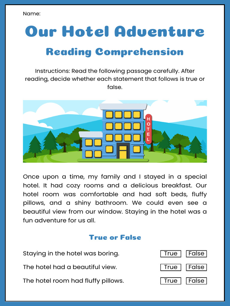 Reading Comprehension Grade 3 Places | Download Free PDF | Hotel | Room