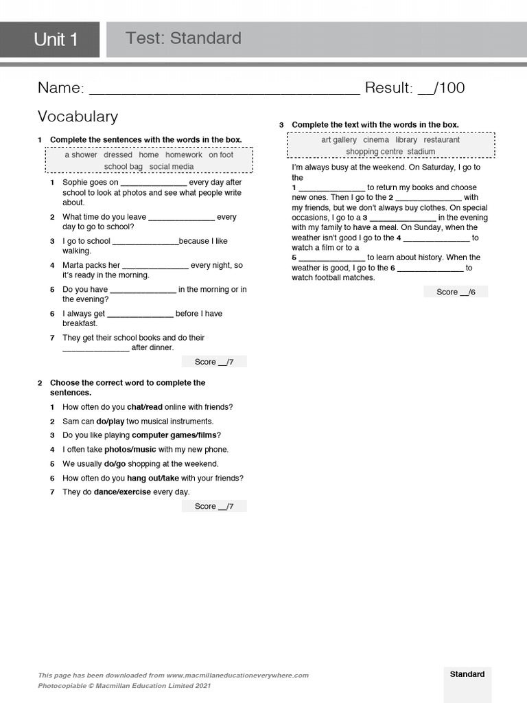 Level2 U1 Standard Test Pdf
