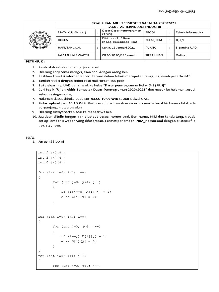 UAS Dasar Pemrograman dan Logika Informatika | PDF | Metode & Bahan Ajar | Komputer