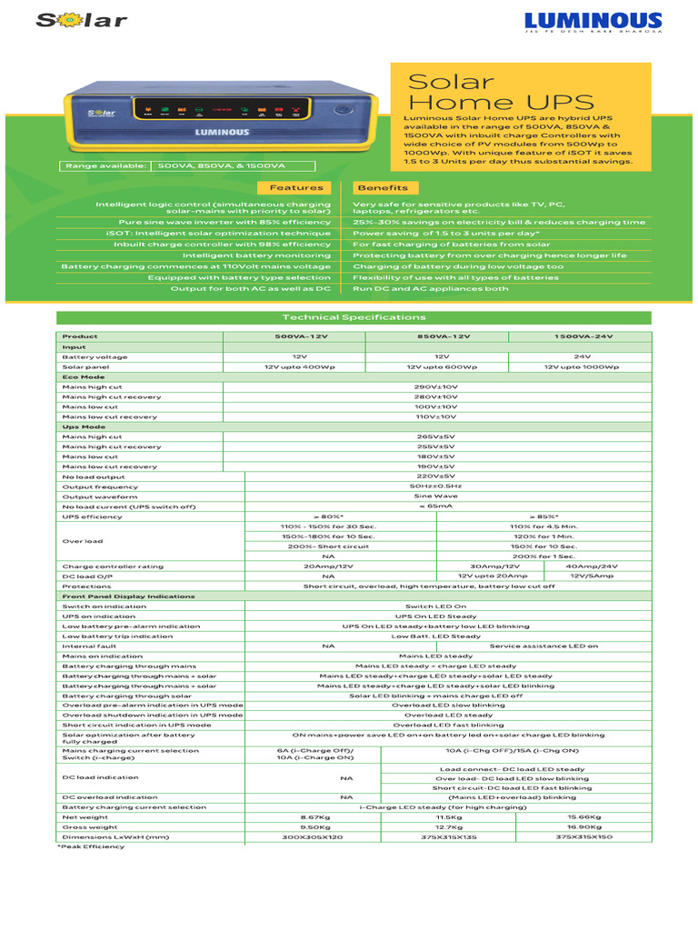 Luminous Solar Hybrid Inverter | PDF