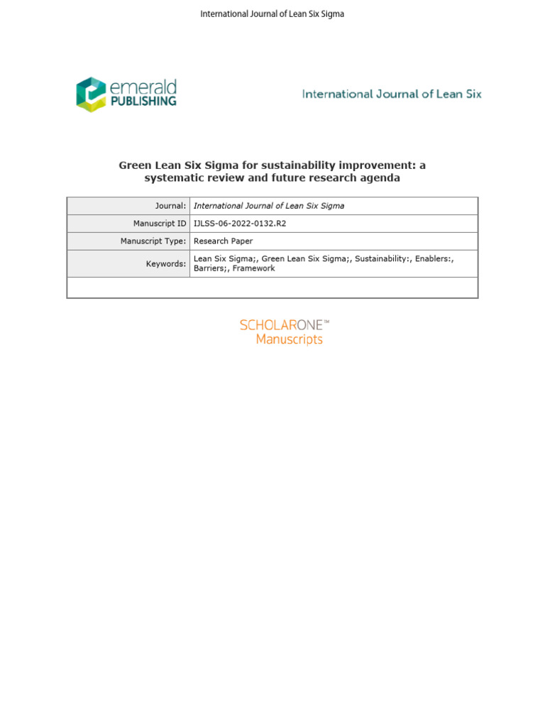 Green Lean Six Sigma For Sustainability Improvement A Systematic Review and Future Research ...