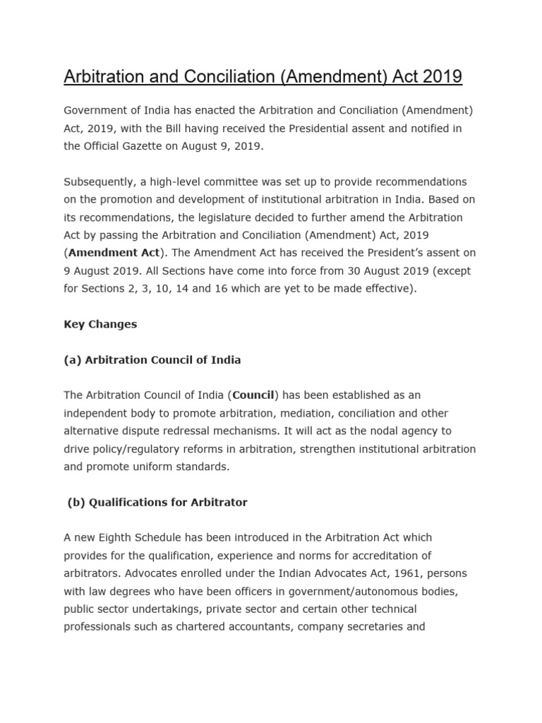 Arbitration and Conciliation Act 2019 Changes | PDF | Arbitration ...