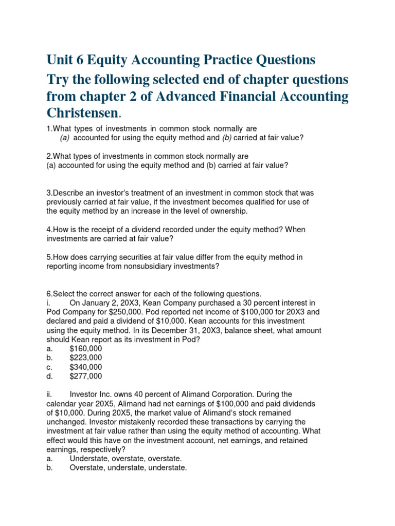 Unit 6 Equity method | PDF | Equity (Finance) | Investing