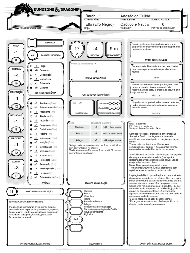 D&D 5e Character - Ficha Bardo | PDF